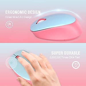 Trueque Wireless Mouse E702 2.4GHz Portable Computer Mouse with USB Receiver, Comfortable Silent Mice for Laptop, Chromebook, PC, Notebook, Desktop, Windows, Mac (Blue&Pink)