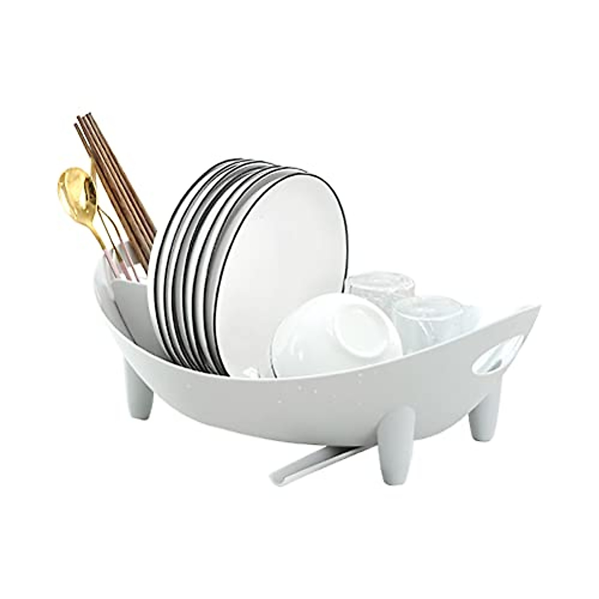 SERENITA Dish Drying Rack. Oval Compact Size Drainer with Utensil Holder. Kitchen Counter Cabinet (White 16.5")