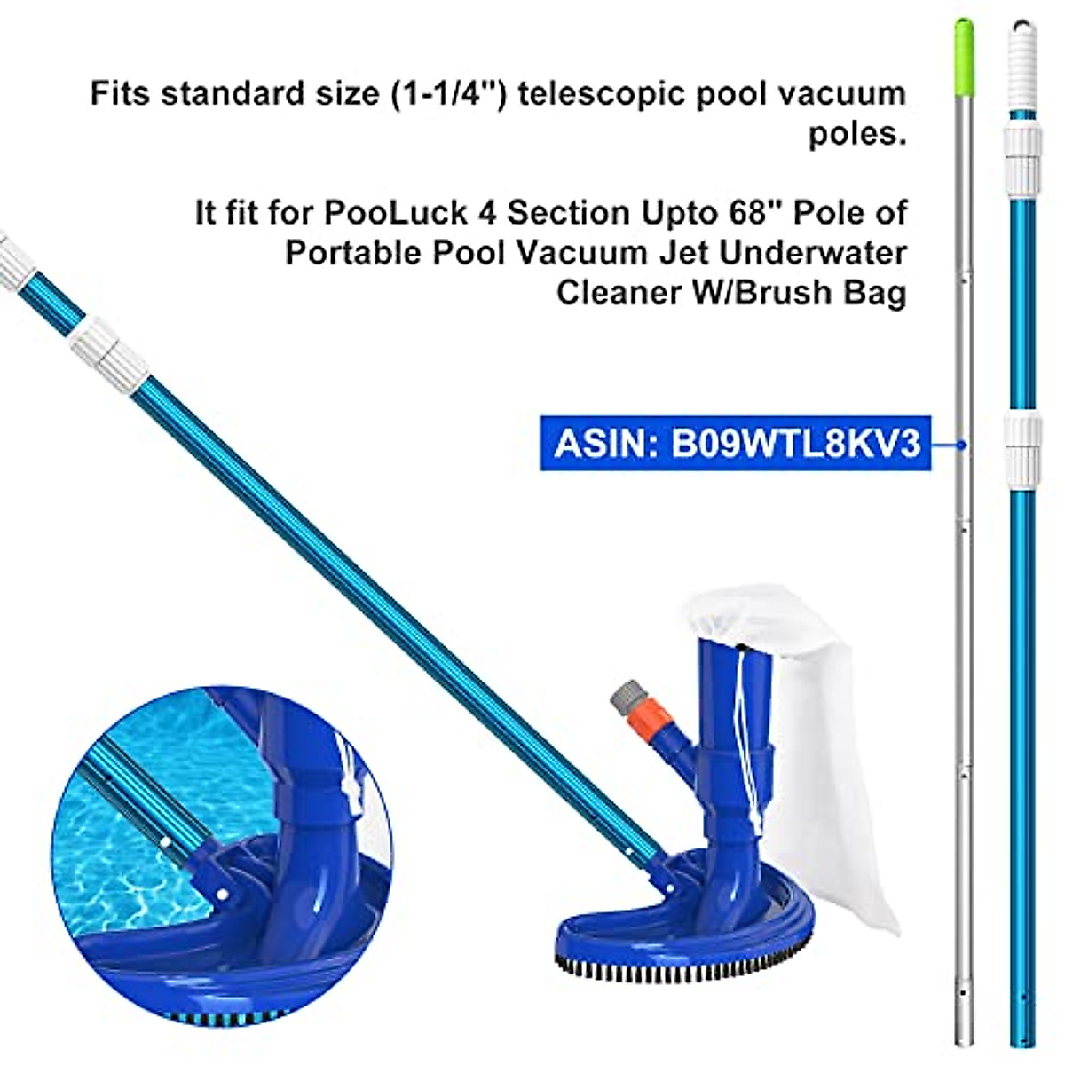 PooLuck Upgraded Portable Pool Vacuum Jet Underwater Cleaner W/Brush Bag Handheld Portable Pool Vacuum Swimming Pool Mini Jet Vacuum Pool Cleaner Pool Spa Jet Vac for Above Ground Pool Vacuum Head