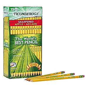 Ticonderoga Pencils, Wood-Cased, Pre-Sharpened, #2 HB Soft, Yellow, 72 Count