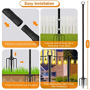 LETIANPAI 4 Pack String Light Poles,10 Ft Metal Poles with Fork for Outdoor String Lights,Outdoor Light Poles with Fork,Poles/Post/Stand for Outside,Patio,Deck,Backyard,Garden Wedding,Party