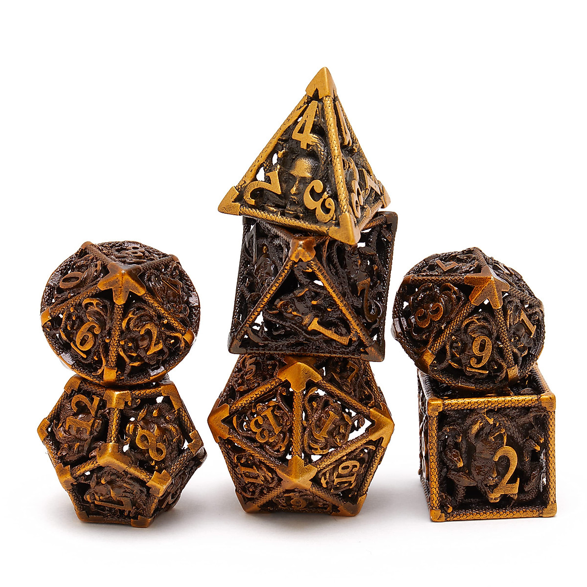 YZDHERO Hollow Metal DND Dice Set Polyhedral D&D Dice 7pcs for Call of Cthulhu, Dungeons and Dragons RPG MTG Table Games Pathfinder Shadowrun (Silver)