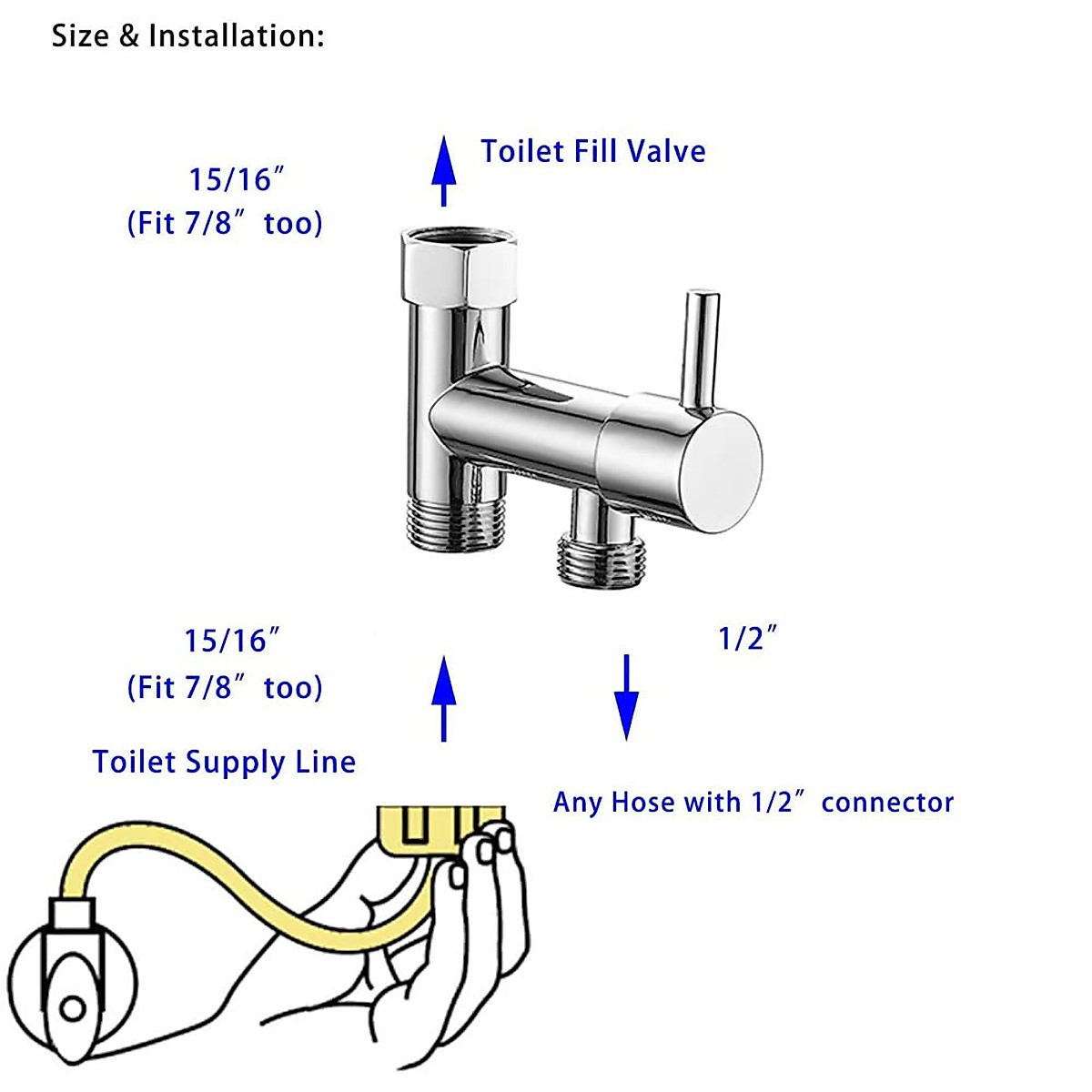 Weirun Bathroom Brass 3-way T Adapter with Shut-off Valve Water Diverter for Bidet Handheld Sprayer,Chrome