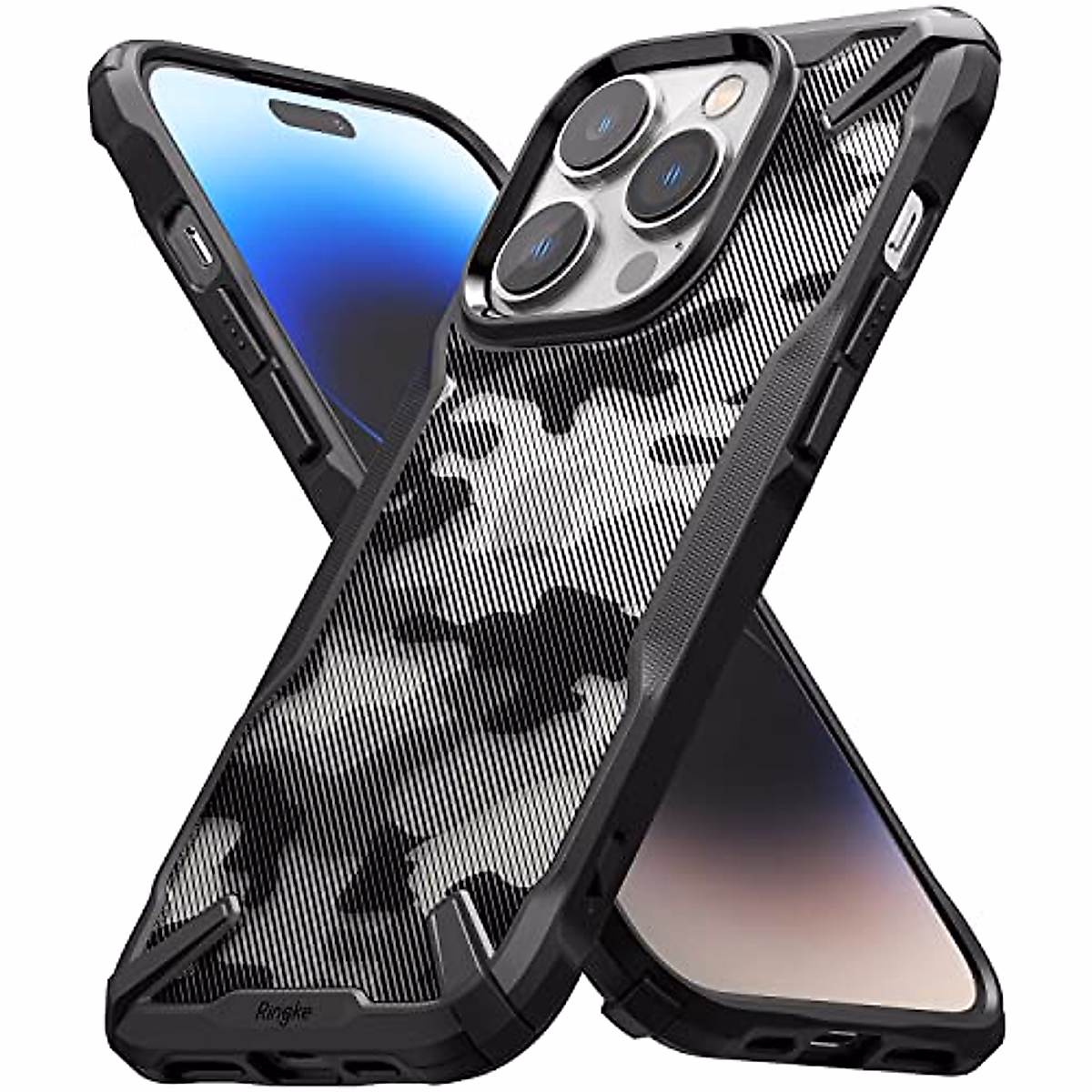 Ringke Fusion-X [Military Design] Compatible with iPhone 14 Pro Case 6.1 Inches, Camouflage Hard Back Heavy Duty Shockproof Advanced Protective Bumper Cover - Camo Black