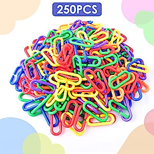 Bissap Plastic Chain Links Birds 250pcs, Mix Color Rainbow DIY C-Clips Chains Hooks Swing Climbing Cage Toys for Sugar Glider Rat Parrot Bird, Children's Learning Toy
