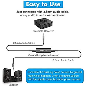 ZVFOTN Ground Loop Noise Isolator, Audio Noise Filter for Car Audio/Home Stereo System with 3.5mm Audio Cable, Eliminate Buzzing Sound, Black