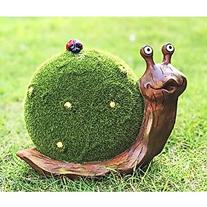 TIBLEN Solar Powered Snail with Fiber Grass and Ladybug Outdoor LED Garden Light Decor, 10.5 x 8.5 Inch