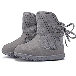BMCiTYBM Baby Girl Winter Snow Boots Western Warm Fur Booties Infant First Walker Shoes for 6 9 12 18 24 Months Grey Size 4 Toddler