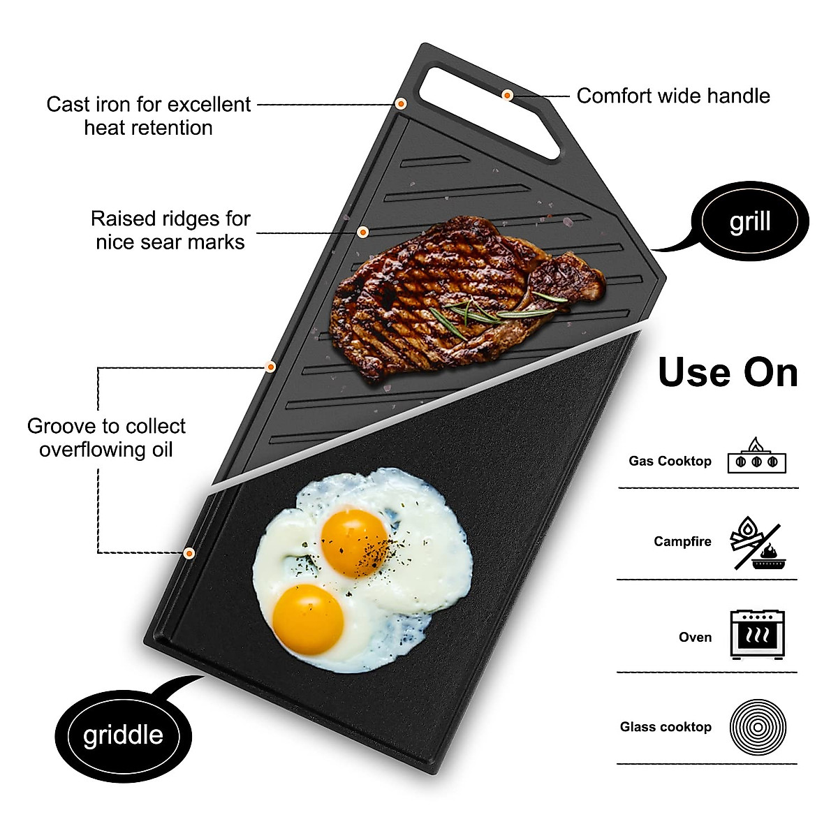 30 Inch Gas Cooktop with Griddle, GASLAND Chef PRO GH3305SF Gas Stovetop with 5 Burners, Reversible Cast Iron Grill/Griddle, 120V Plug-in, NG/LPG Convertible, CSA certified, Stainless Steel