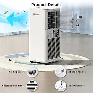 ZAFRO 8,000 BTU Portable Air Conditioners Cools up to 350 Sq.ft, Portable AC Unit Built-in Cool, Dehumidifier, Fan Modes, Room Air Conditioner with Remote/Installation Kits, White