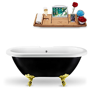 Streamline | Clawfoot 59" N1120GLD-CH Acrylic Bathtub, Black | Comes with External Drain And Chrome Overflow | Bamboo Tray Included