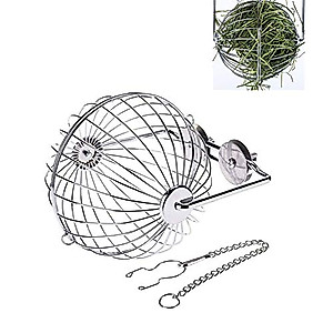 Wontee Rabbit Hay Ball Stainless Steel Hanging Feed Dispenser for Bunny Hamster Guinea Pig Rat Chinchilla (B: 5.11inch, Silver)