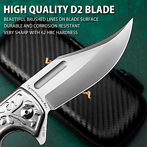 VALHALLA Pocket Knife, 3.7'' D2 Steel Folding Knife, Pocket Knife for Men with G10 Handle, Gifts for Men (TYRANNOSAURUS REX)