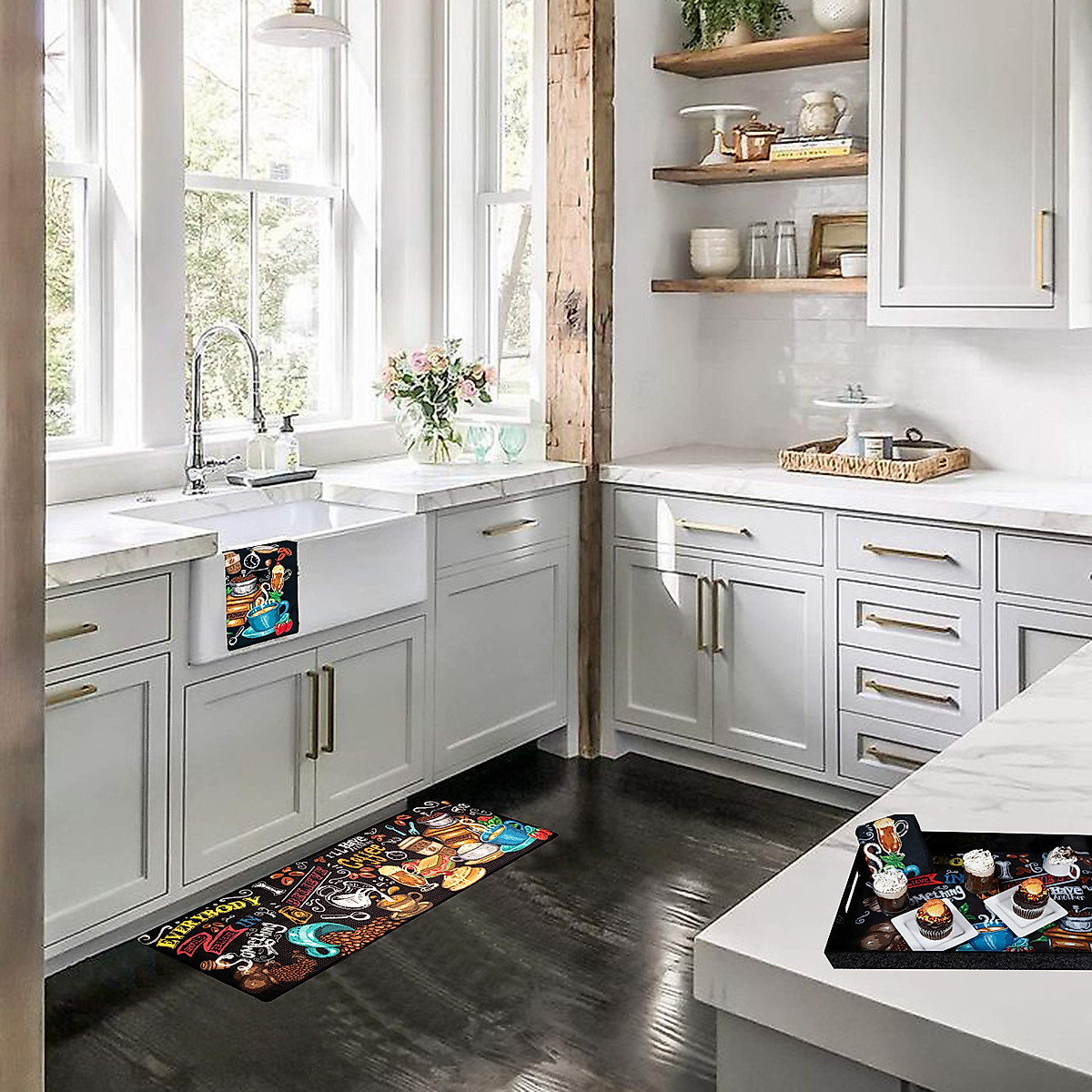 UpNUpCo Artistic Beautiful Anti Fatigue Kitchen Floor Mat - Unique Floor Mats - Pain Relief Padded Kitchen Mats - Floor Mats For In Front Of Sink - Memory Foam 47" X 17.5" X 10mm Coffee