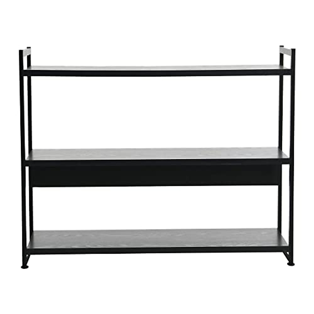 Household Essentials 3 Tier Wide Book Shelf, Medium, Black Oak Finish