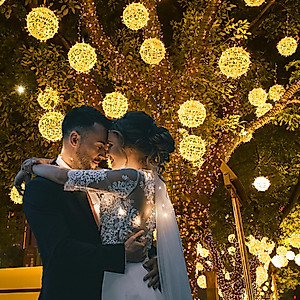 Outdoor Balls Lights Hanging Tree Garden Lights 4 Pack 7.87" Sphere Lights with Plug in Globe Lights Trees Garden Lights for Party Wedding Yard Garden Porch Patio Decoration(Warm White)