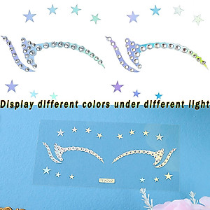 Uranian Eyeliner Stickers Holographic Face Stickers for Eye Makeup Stars Eyeshadow Stickers for Women Girls Rhinestones Eyelid Tape Stars Fire Heart Temporary Sticker for Festival Party Halloween Club