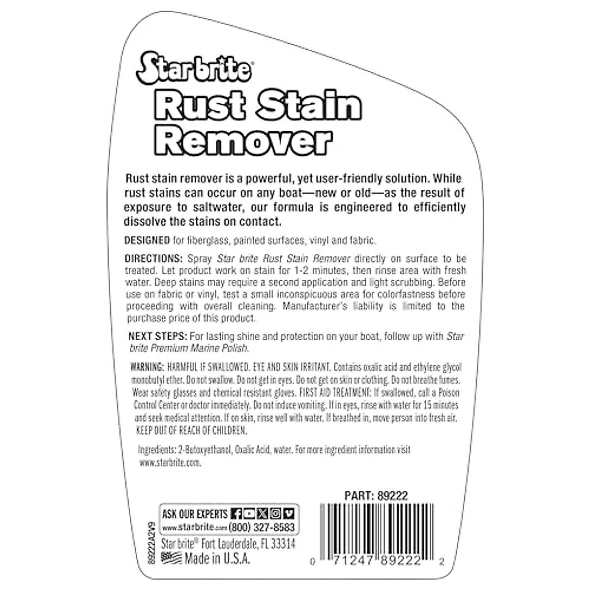 STAR BRITE Rust Stain Remover Spray - Instantly Dissolve Corrosion Stains on Fiberglass, Vinyl, Fabric, Metal & Painted Surfaces - Also Removes Sprinkler Stains - 22 Ounces (089222SS)