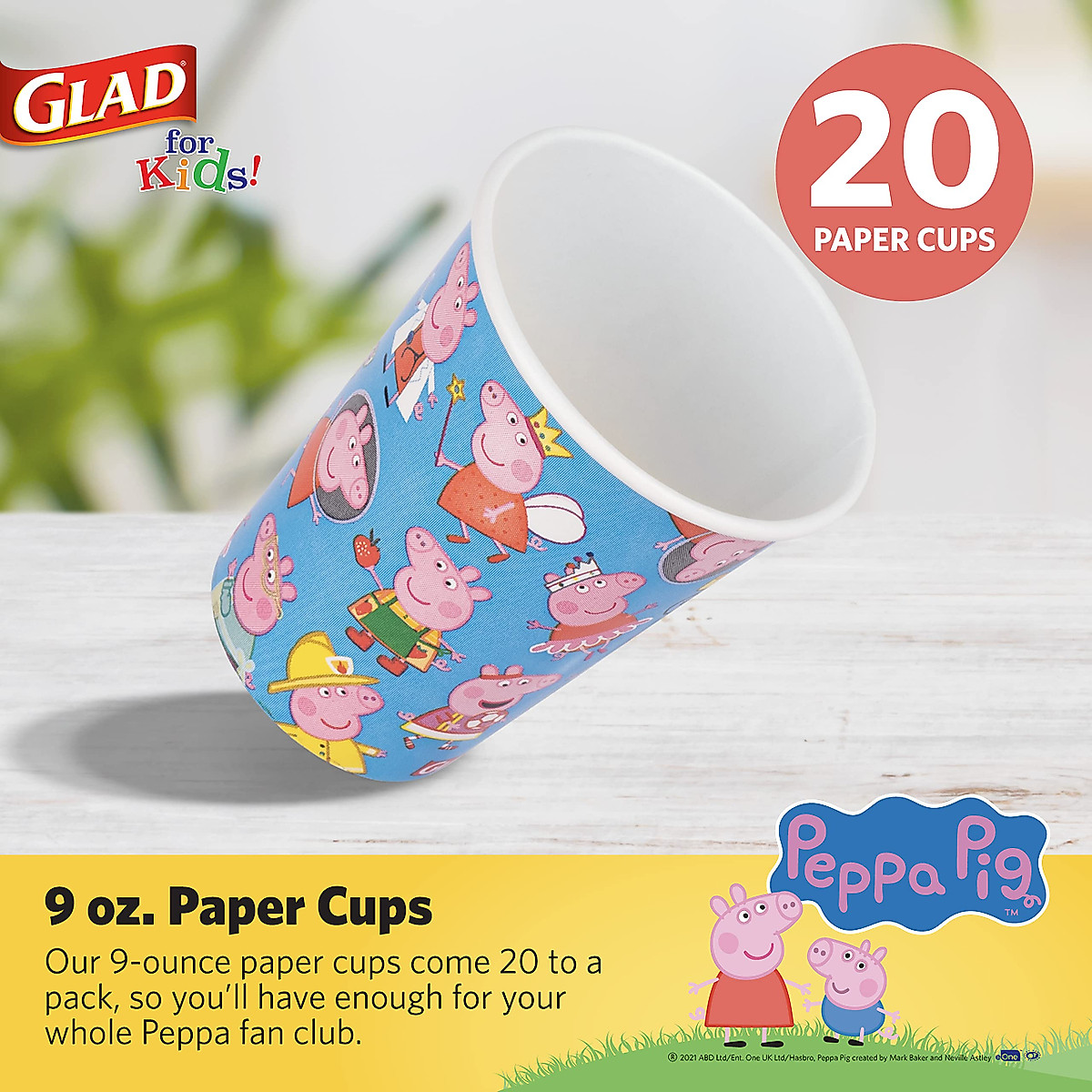 Glad for Kids 9 oz Peppa Pig I Can Be Anything Paper Cups, 20 Ct | Disposable Paper Cups with Peppa Pig Characters | Paper Cups for Kids for Everyday Use