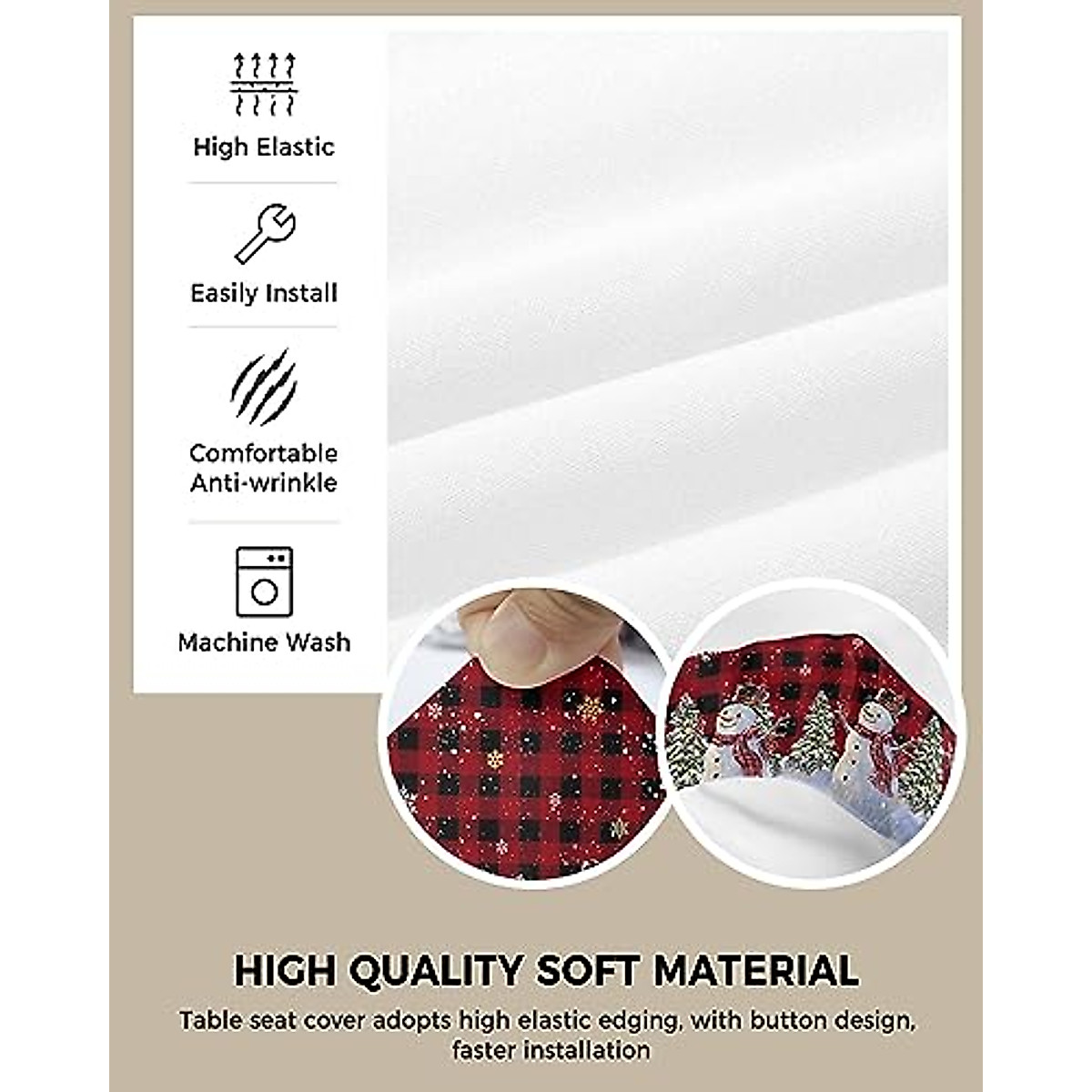 Christmas Seat Covers for Dining Room Chairs,Snowman Xmas Tree Red Black Buffalo Plaid Fitted Stretch Jacquard Chair Seat Covers,Removable Washable Kitchen Dining Chair Slipcovers Protector Set of 4