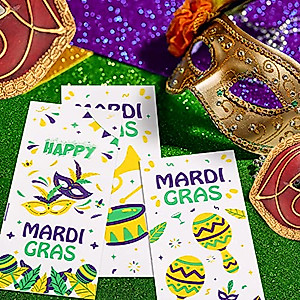 200 Pcs Mardi Gras Cellophane Cookie Candy Bags with 220 Twist Ties Bulk Gift Platic carnival theme Design Goody Treat Bags for Theme School Party Favor
