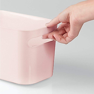 mDesign Deep Plastic Bathroom Bin with Handles, Storage Organizer for Vanity Countertop, Hold Soap, Body Wash, Shampoo, Lotion, Conditioner, Hand Towels - 10" Long, Aura Collection, 4 Pack, Light Pink