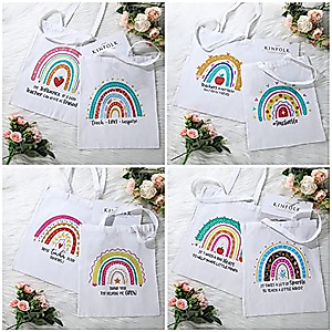 Silkfly 10 Pack Rainbow Teacher Tote Bags Gift for Christmas, Teacher's Day, End of Semester, Retirement Teacher Appreciation Gift Reusable Canvas Bags for Women 15 x 14 Inch