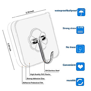 Elegana Adhesive Hooks Kitchen Wall Hooks - 24 Packs Heavy Duty 33lb(Max) Nail Free Sticky Hangers with Stainless Hooks Waterproof and Oilproof Reusable Utility Towel Bath Ceiling Hooks