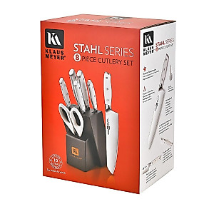 Klaus Meyer Stahl High Carbon Exclusive German Steel 8 Piece Knife Block Set (White)