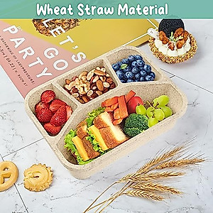 Korlon 6 Pack Bento Lunch Box for Kids 4 Compartment Wheat Straw Lunch Containers for Kids Lunch Boxes for School, Work and Travel with Forks and Spoons