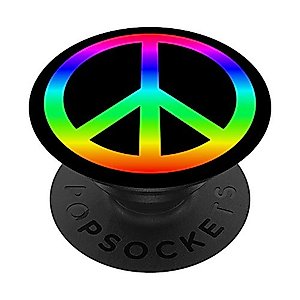 Fuzewear Peace Sign Rainbow Black PopSockets Stand for Smartphones and Tablets