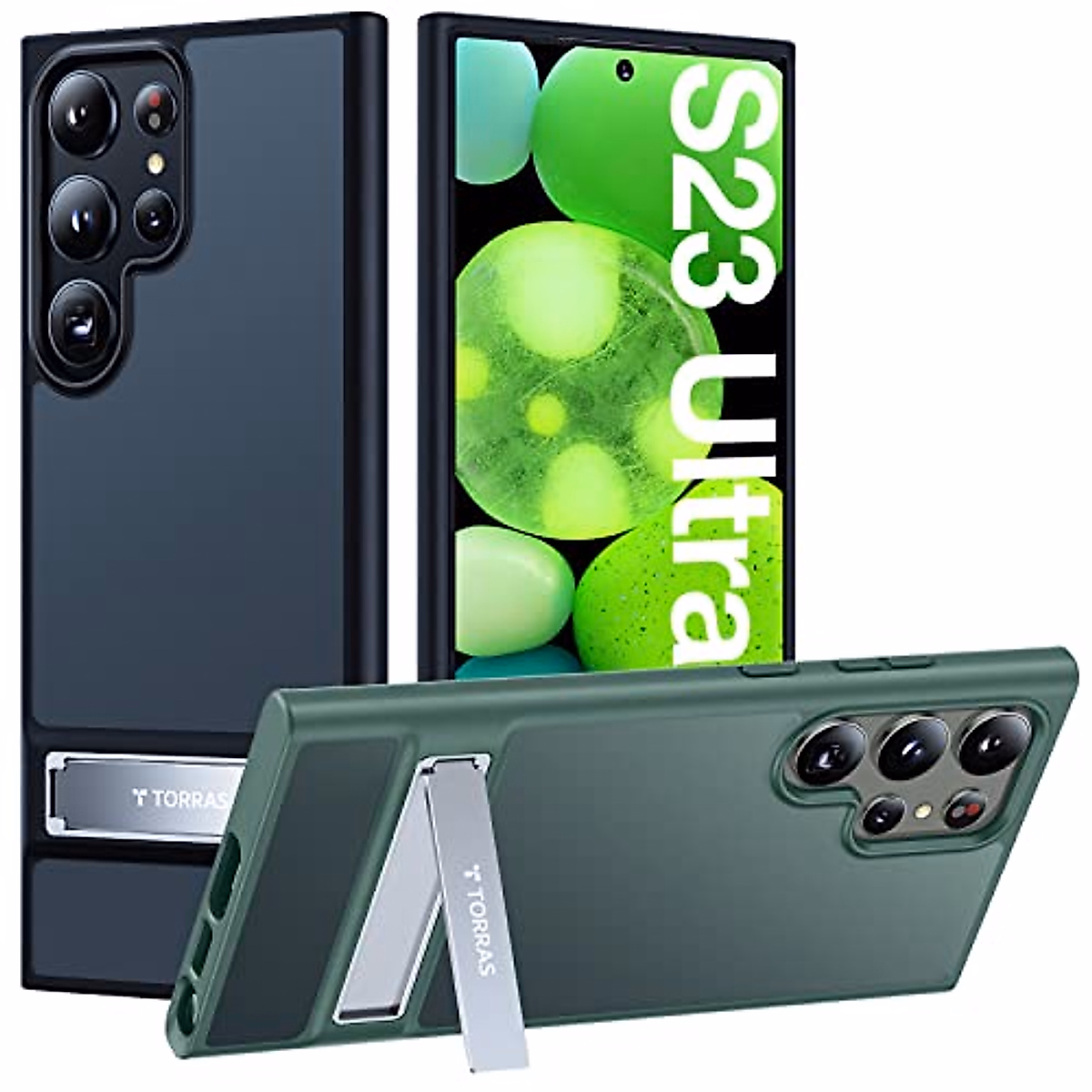 TORRAS MarsClimber Case for Samsung Galaxy S23 Ultra Case with Kickstand, [3-Way Sturdy Kickstand] [10 FT MIL-Grade Shockproof] Translucent Slim Case for Samsung S23 Ultra Phone Case, Phantom Black