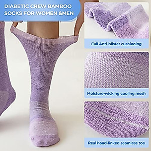 Bulinlulu Diabetic Socks Women&Men-6 Pairs Bamboo Non Binding Diabetic Crew Socks,Extra Wide Socks Stretchy Loose Top Socks with Seamless Toe(Medium,Bright Clashing Colours)