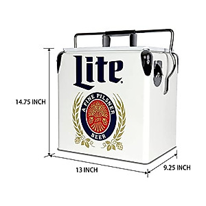 Miller Lite Retro Ice Chest Cooler with Bottle Opener 13L (14 qt), 18 Can Capacity, Blue and Red, Vintage Style Ice Bucket for Camping, Beach, Picnic, RV, BBQs, Tailgating, Fishing