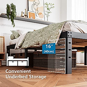 ZIYOO Twin XL Bed Frame, 18 Inches Tall, 3 Inches Wide Wood Slats with 2500 Pounds Support, No Box Spring Needed, High Metal Platform with Underbed Storage Space, Easy Assembly, Noise Free