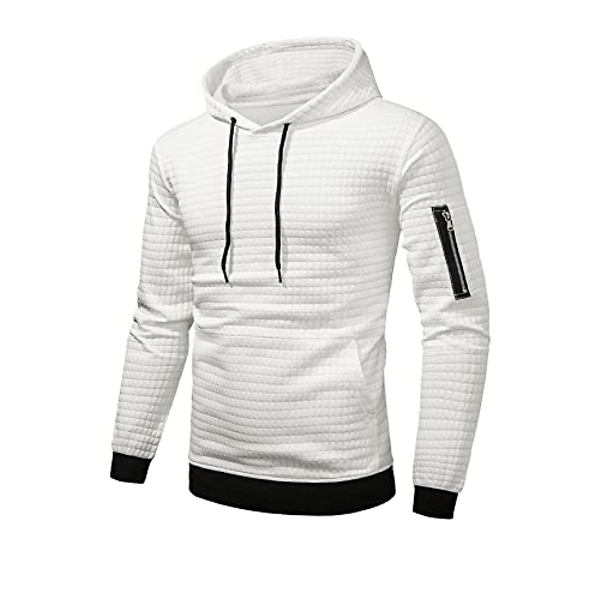 JMIERR Hoodies for Men Pullover Casual Plaid Jacquard Drawstring Long Sleeve Hooded Waffle Knit Sweatshirts, US 40(M), White