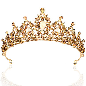 AOPRIE Artemis Tiaras and Crowns for Women Champagne Gold Princess Tiara for Little Girls Crystal Hair Accessories for Wedding Prom Bridal Birthday Party Halloween Costume Christmas Gifts