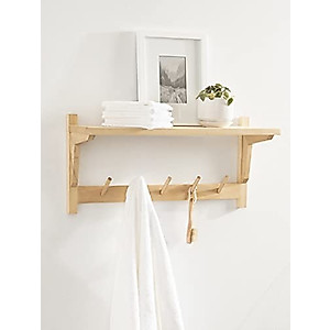 Kate and Laurel Meridien Shelf with Hooks, 24x8x12, Natural