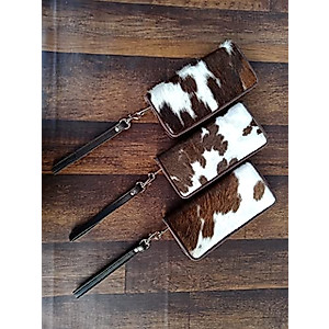 Real Cowhide Wallet for Women Slim Wallet Bifold Tricolor Brown Leather Zipper Clutch Purse Cow Fur Purse Wallet Wristlet - Gifts for Her