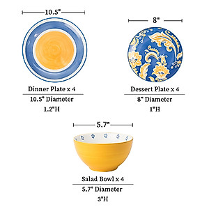 Wisenvoy Plates and Bowls Sets Dish Set Ceramic Dinnerware Sets Plate Set Porcelain Dishes Set for 4 Dinner Plates