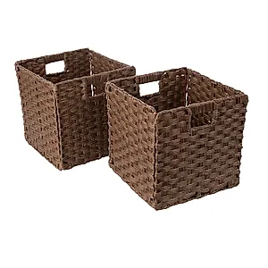 Foldable Synthetic Plastic Wicker Storage Basket with Iron Wire Frame By Blue Ridge Basket Company (Set of 2)