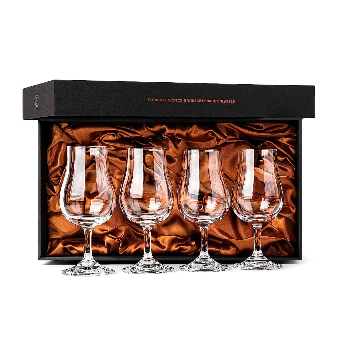 Whiskey, Scotch, Bourbon Tasting Glasses | Set of 4 Crystal Snifters | Professional 4 oz Tulip Shaped Nosing Copitas with Short Stem | Small Stemmed Gift Sniffers for Sipping Neat Liquor