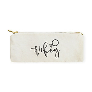 The Cotton & Canvas Co. Wifey Wedding Cosmetic Pouch, Pencil Case, Bridal Party Gift and Travel Make Up Pouch