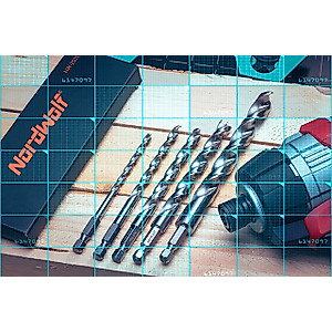 NordWolf 5-Piece HSS Brad Point Wood Drill Bit Set with 1/4" Hex Shank for Carpenter Woodworking, SAE Sizes 3/16"-1/4"-5/16"-3/8"-1/2"