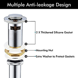 KES Bathroom Sink Drain with Overflow Vessel Sink Lavatory Vanity Pop Up Drain Stopper Polished Chrome Finish, S2007A-CH