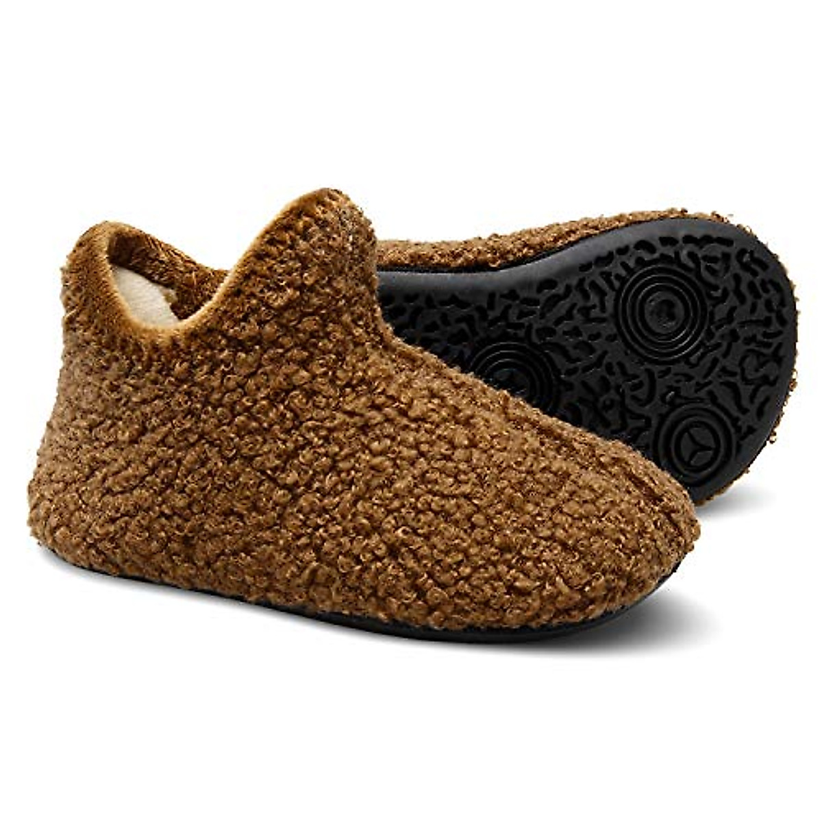 Scurtain Kids Toddler Slippers Socks Artificial Woolen Slippers for Boys Girls Baby with Non-Slip Rubber Sole 2026 Brown 5.5-6 Toddler
