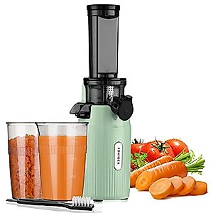 Juicer Machines-SOVIDER Compact Slow Masticating Juicer Extractor- 3.1" Wide Chute Cold Press Juicer for High Nutrient Fruits Vegetables Easy Clean with Brush| Pulp, Measuring Cup, Reverse Function (Dark Green) (Slow Masticating Juicers)