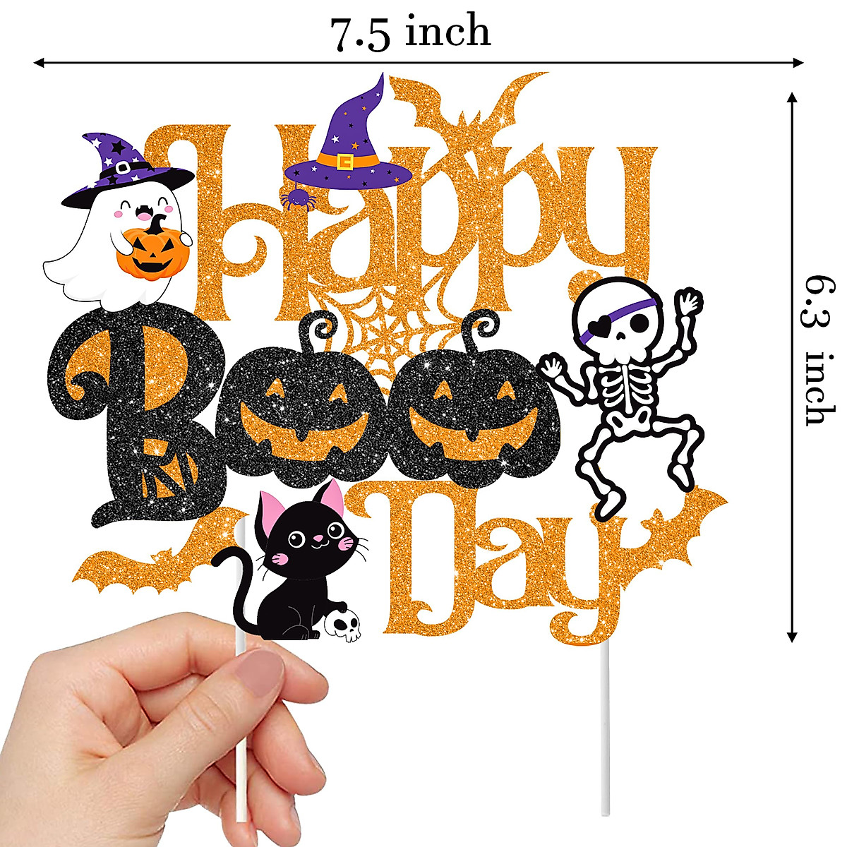 Halloween Happy Boo Day Cake Topper Black Orange Ghost Little Boo Birthday Party Decoration Halloween Theme Baby Shower Party Cake Topper for Bat Pumpkin Witch Theme Birthday Party Supplies