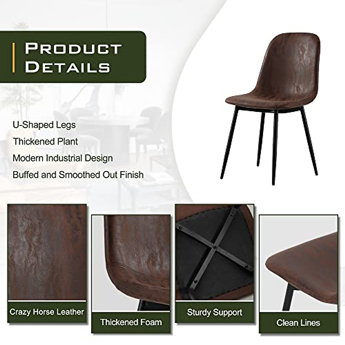 NicBex Dining Chairs, Crazy-Horse Leather Reception Chairs, Accent Chair with Metal Legs for Home Kitchen, Living Room, Set of 2, Brown