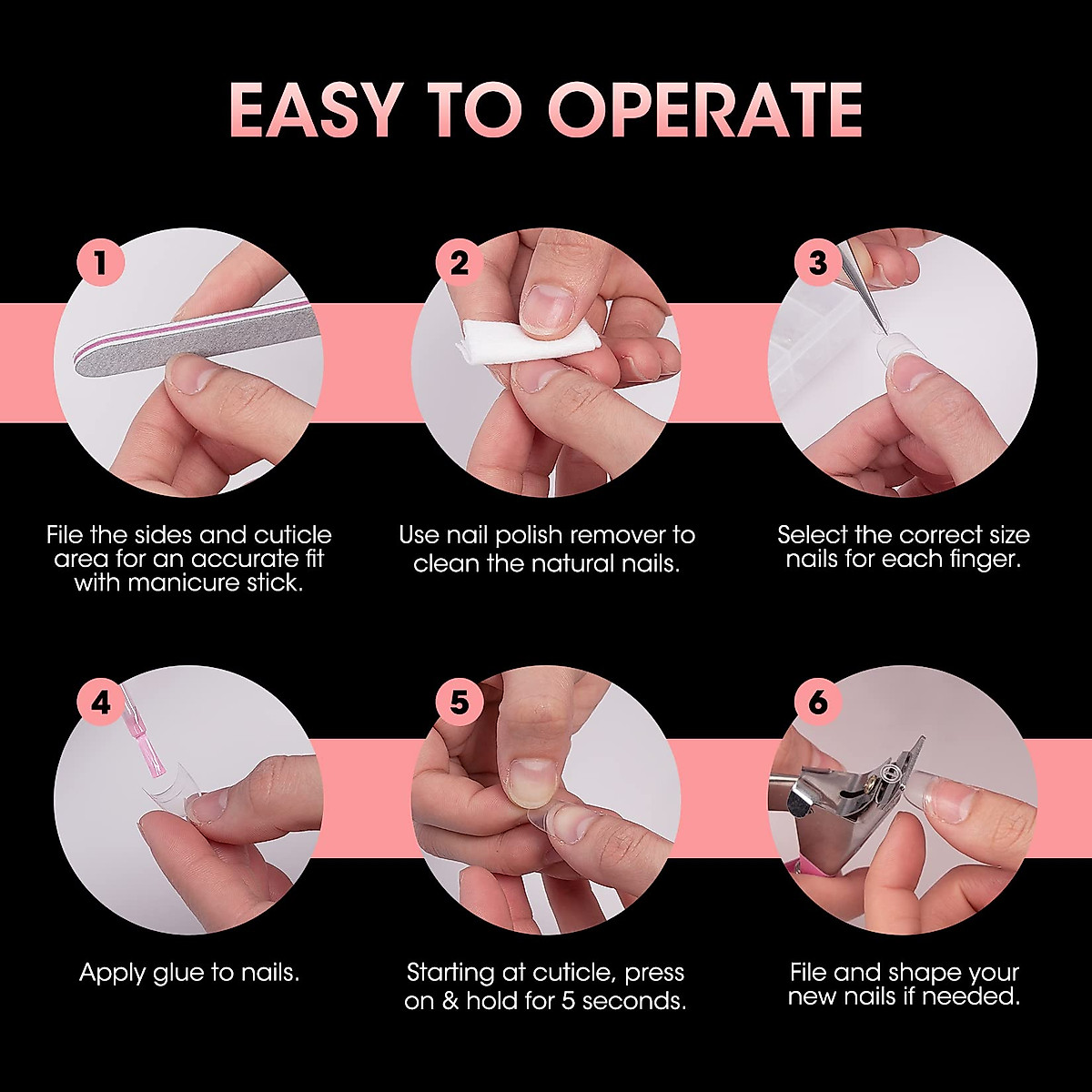 Buqikma Nail Tips Short Oval - 600PCS French Tips Round Shape Half Cover False Acrylic Nails Artificial Tips for DIY & Salon (with Handle - Clear)